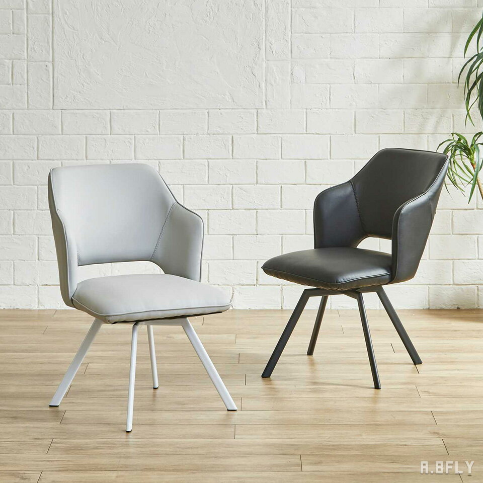 座面内にウェービング＋エスバネを使用し、ソファーに近い座り心地を再現 360度回転式 チョイ肘デザインで身体をしっかりホールドする背もたれが特徴的 カラーはブラック（BK脚）とライトグレー（WH脚）の2色対応 ブラックは都会的なグレー系のテ...