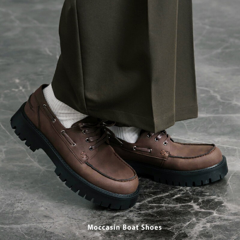 &ensp; &ensp; 商品説明 ■ 厚底モカシンボートシューズ ボートシューズをベースにしたデザインで、抜け感のある印象に。 モカシン縫いの立体的なデザインで、足元に程よい存在感をプラス。 カジュアルになりすぎず、上品さも兼ね備えたラ...