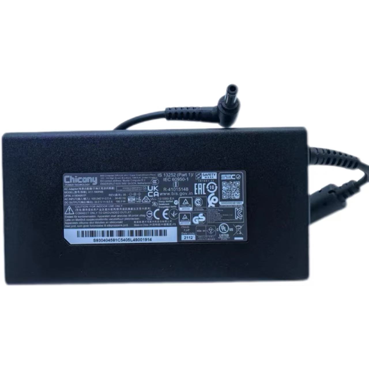商品名 Chicony 180W 薄型電源アダプター 型番 Chicony A17-180P4B OUTPUT 20V 9A DCコネクタ 丸型 外径約5.5mmФ　内径2.5mmФ 対応機種一部 MSI GF75 Thin 10UEK-0...