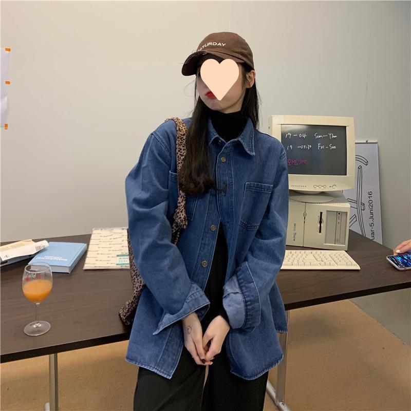 カテゴリ：アウター素材：デニム.コットン：長袖.ポロ襟.レギュラーフィットカラー：レトロブルー.ブラックサイズ：S, M, L, XL