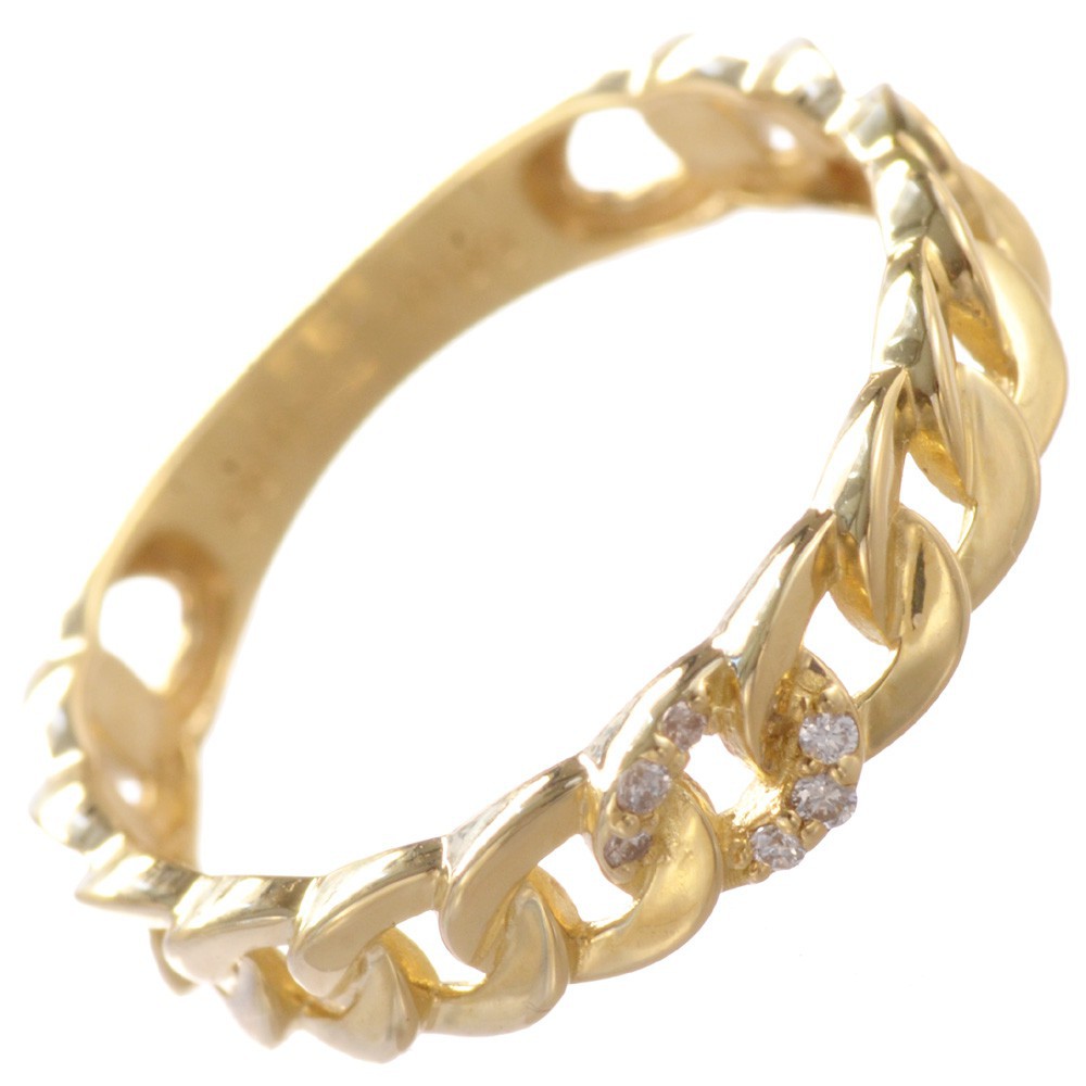 商品番号 DYC00163 使用貴金属 K18（18金イエローゴールド） 刻印有り 使用石 ダイヤモンド計0.03カラット 総重量 約2g（12号にて計量） サイズ 幅（リング上部）約4.0mm 幅（リング下部）約2.9mm 厚み（リング上...