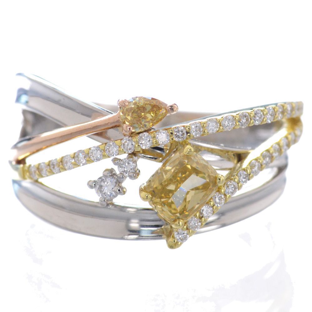 商品番号 DXD00335 使用貴金属 Pt950(プラチナ950)K18（18金イエローゴールド）K18PG（18金ピンクゴールド） 使用石 ダイヤモンド0.43カラット(カラーダイヤ、四角）ダイヤモンド0.09カラット(カラーダイヤ、三...