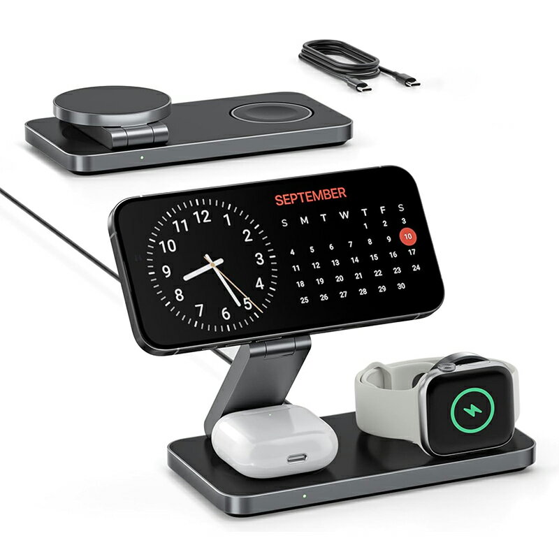 商品詳細 商品説明 【3in1ワイヤレス充電器＆MagSafe対応】 一台充電器、無限の可能性。3in1ワイヤレス 充電器は、優れた機能性とスタイリッシュなデザインを融合させ、あらゆる充電ニーズに応えます。iPhone（最大15W）、Air...