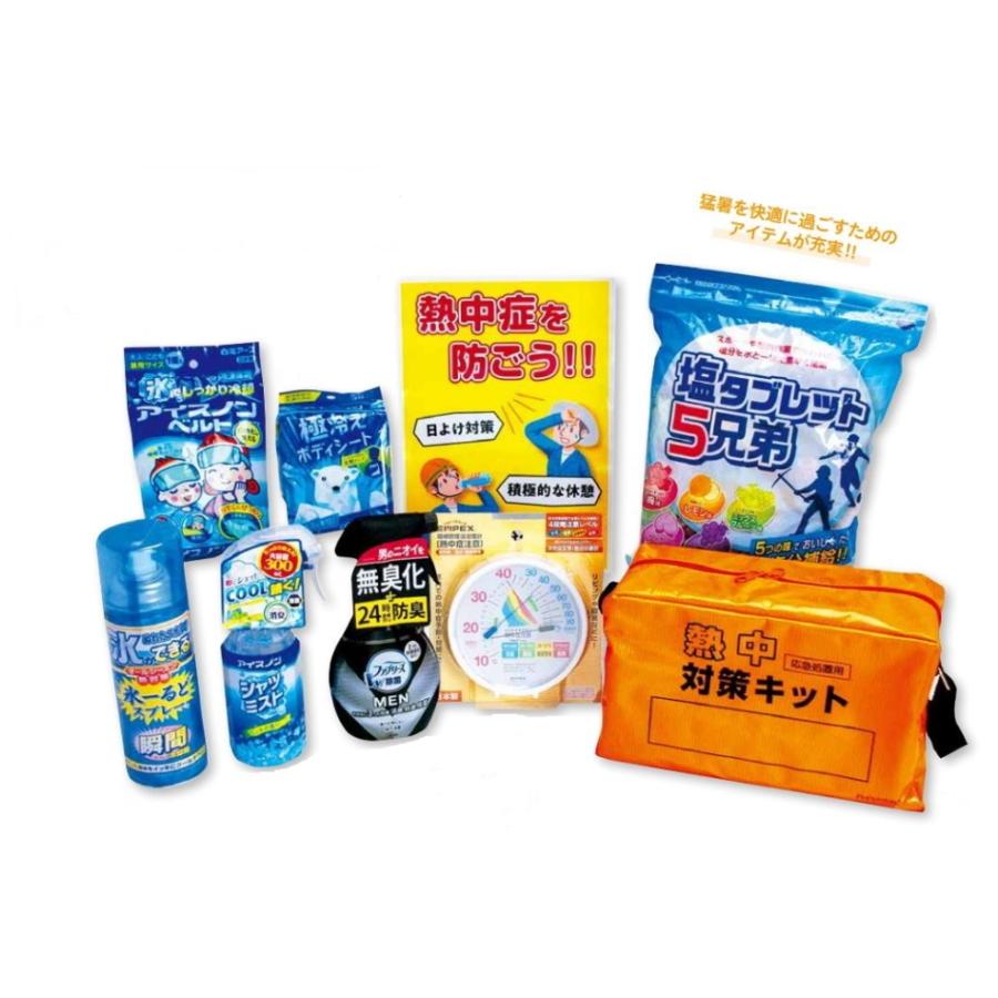 ☆数量限定商品です 【セット内容】 (1)アイスノンベルト（おでこの冷却） (2)極冷えボディシート (3)熱中症看板「熱中症を防ごう!！」 (4)塩タブレット5兄弟 ?熱中対策キットセット (6)環境管理温湿度計 (7)ファブリーズMEN...