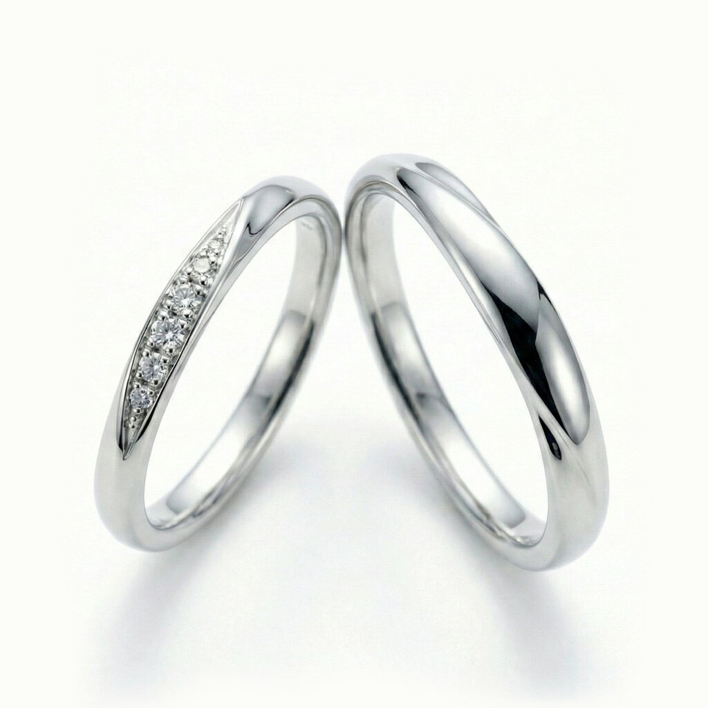 ■ 結婚指輪（マリッジリング）：R291 デザイン詳細 指のラインを美しく見せる、緩やかなウェーブが魅力のデザインです。レディースモデル（R291L）には、中央からサイズを変えたダイヤモンドをグラデーション状に5石「彫り留め」しており、控え...
