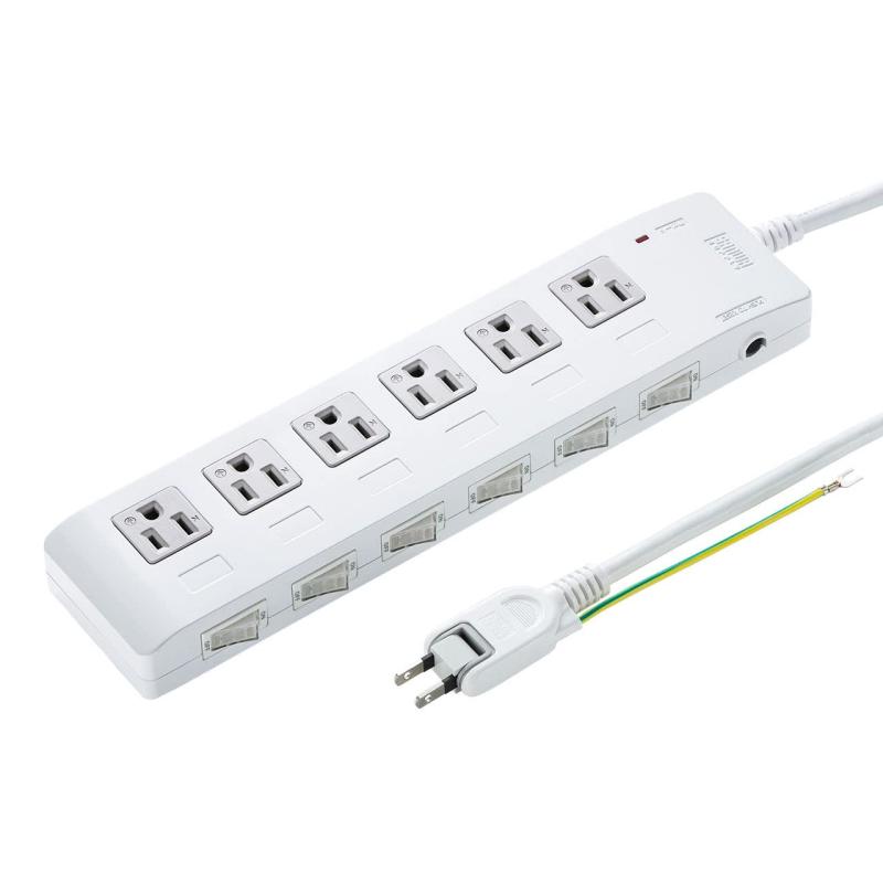 サンワサプライ(Sanwa Supply) 電源タップ 6個口・3P・2m 個別スイッチ付き 省エネ サーキットブレーカー・雷ガード内蔵 マグネット付き TAP-S28サンワサプライ
