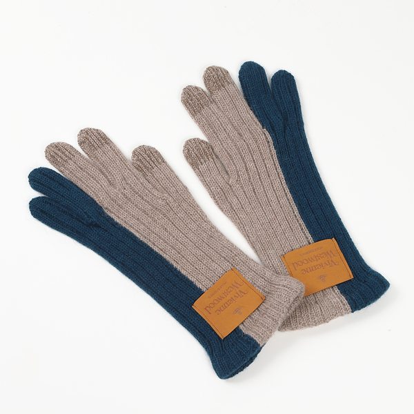 ヴィヴィアンウエストウッド　アルパカ混手袋 メーカー ヨークス株式会社（正規ライセンシー） MADE IN JAPAN サイズ フリーサイズ 素材 アルパカ　ウール（毛）　ナイロン　ポリウレタン 革部分　羊革　 カラー ダークブルー系×ベー...