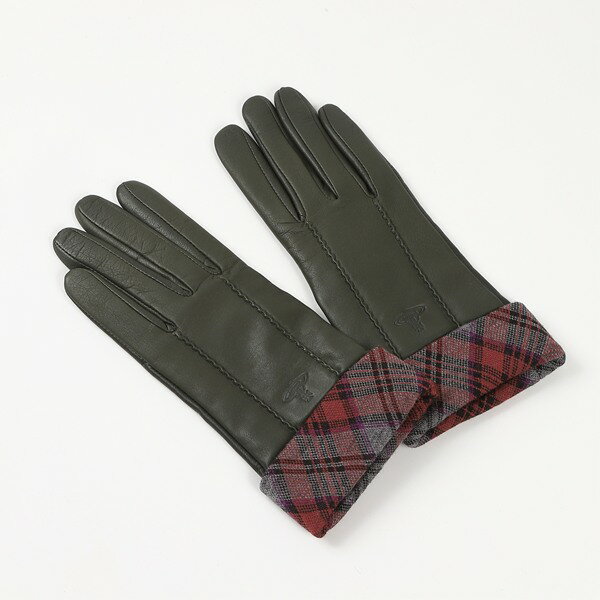 ヴィヴィアン・ウエストウッド　羊革手袋 メーカー ヨークス株式会社（正規ライセンシー） サイズ 別記 素材 羊革　カフス部分　アクリル　ウール（毛）　 裏地部分　ニット カラー カーキ 仕様 タッチパネル（スマートフォン）対応 商品状態 新...