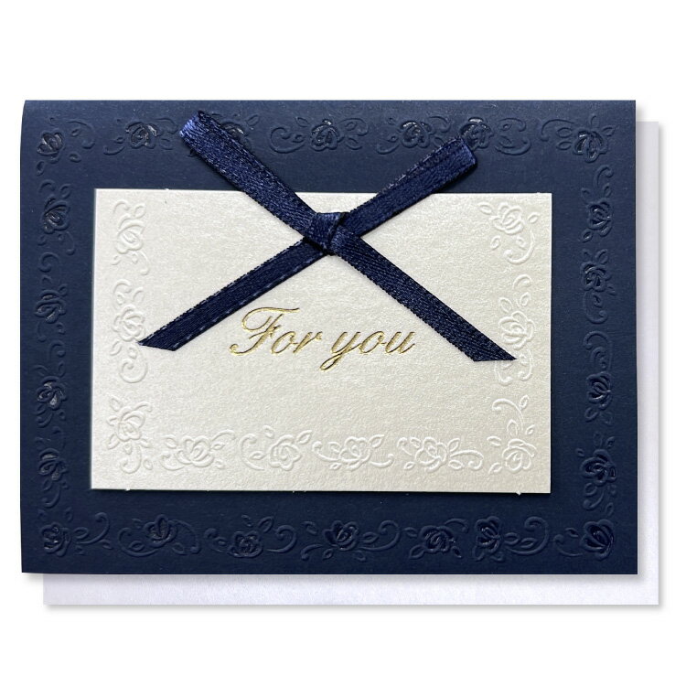 高級感のある紙に箔加工をほどこした、華やかで美しいイタリア製のミニカードです。 お洒落なデザインで根強い人気のカードです。 「For you」 サイズ：カード90×70mm/封筒サイズ100×75mm 素材：紙/エンボス加工、箔押し、リボン...