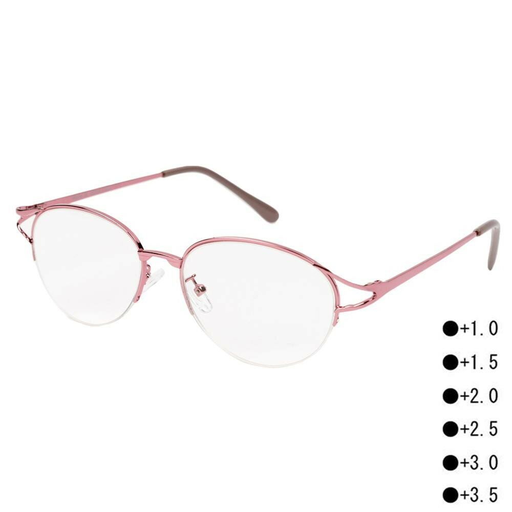 ピンクのフレームがおしゃれな老眼鏡です。商品区分一般医療機器医療機器届出番号:14B3X10028000001サイズレンズ幅×鼻幅×テンプル長さ:55×16×132mm個装サイズ：16×7×4cm重量個装重量：50g素材・材質メタル生産国中...