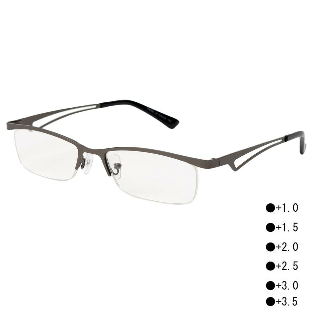 フレームのデザインがおしゃれな老眼鏡です。商品区分一般医療機器医療機器届出番号:14B3X10028000001サイズレンズ幅×鼻幅×テンプル長さ:53×14×134mm個装サイズ：17×8×5cm重量個装重量：60g素材・材質メタル生産国...