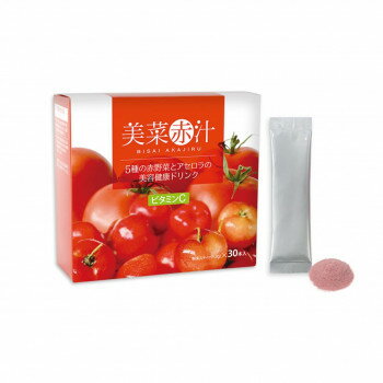 「美菜赤汁」は、5種の赤野菜と厳選した天然素材を使用した、すっきりとさわやかなアセロラ味のドリンクです。1包(3g)あたりに、レモン約5個分のビタミンCを含みます。不足しがちな野菜、特にフラボノイドを多く含む赤野菜を効率的に補います。【ここ...