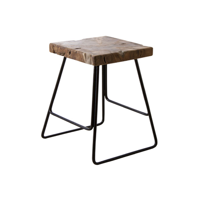 【メーカー直送品】【代引不可】【沖縄北海道離島お届け不可】黒いフレームにデザイン性を持たせ、味わい深いチークの無垢材と組み合わせたスツール＆サイドテーブル。チーク材そのものの形や質感を最大限に活かし、ひとつとして同じものがない特別感が魅力で...