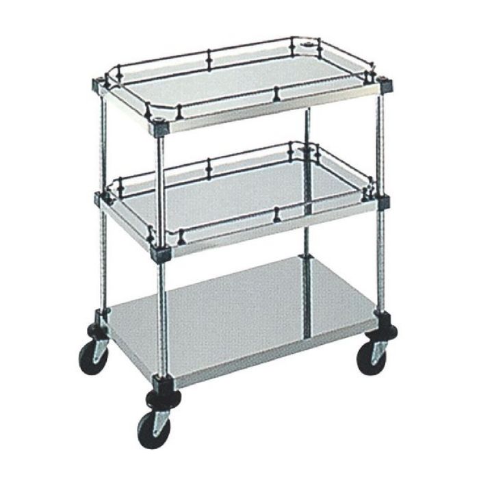 ●ポール高さ767mm・奥行610mm 直径125mmゴムキャスター使用 自在×3・ストッパー付×1外寸縦×横×全高mm610×?900×H97718-0ステンレス生産地：燕三条 ■メーカー希望小売価格はメーカーカタログに基づいて掲載しています