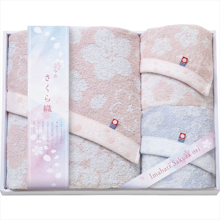 バスタオル：40×110cm、フェイスタオル：28×75cm綿100％原産国：日本ふわりと舞うサクラを一枚のタオルに閉じ込めました。やわらかなタオルの中に舞う桜柄のタオルです。伝統の技術で織り上げられた今治産のタオルは、使いはじめから吸水性...