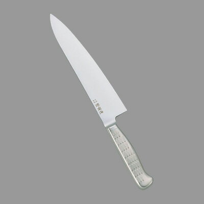 【仕様】サイズ：27cm全長：400mm質量：225g背厚：2.4mm堺 南海（オールステンレス一体型料理庖丁）特長と品質 ●刀身（モリブデンバナジウム鋼）と柄の部分（18-8,ステンレス）を一体化した事により、洗いやすくハンドルが腐ったり...