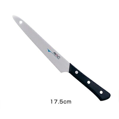 【仕様】 サイズ：17.5cm 全長：290mm 質量：110g 背厚：2.0mm マック オリジナルシリーズ薄刃仕様で軽くて扱いやすい高級家庭用包丁。 刃先が丸く安全な包丁です。 材質 刃:クローム ・モリブデン鋼 柄:積層合板 ※包丁の...