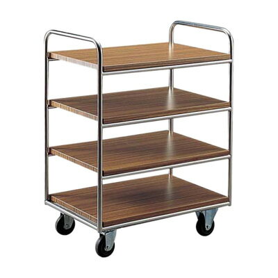 【仕様】 メーカー品番:E-750 幅×奥行×高さ:750×500×980mm 車輪:φ100×2 自在 φ100×2 固定 材質 フレーム:ステンレスパイプ 棚板:合板デコラ張 棚間隔:上・中段208 下段206 中棚有効間口:706 耐...