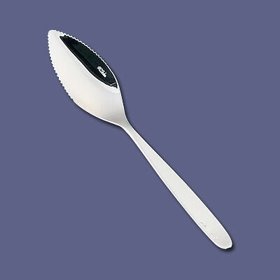 【仕様】 形状名：フルーツスプーン 全長：180mm ●食材別に使いやすく食べやすいデザインになっています。 ●用途がすぐ分かるように、ハンドルに食材の名前を打刻してあります。