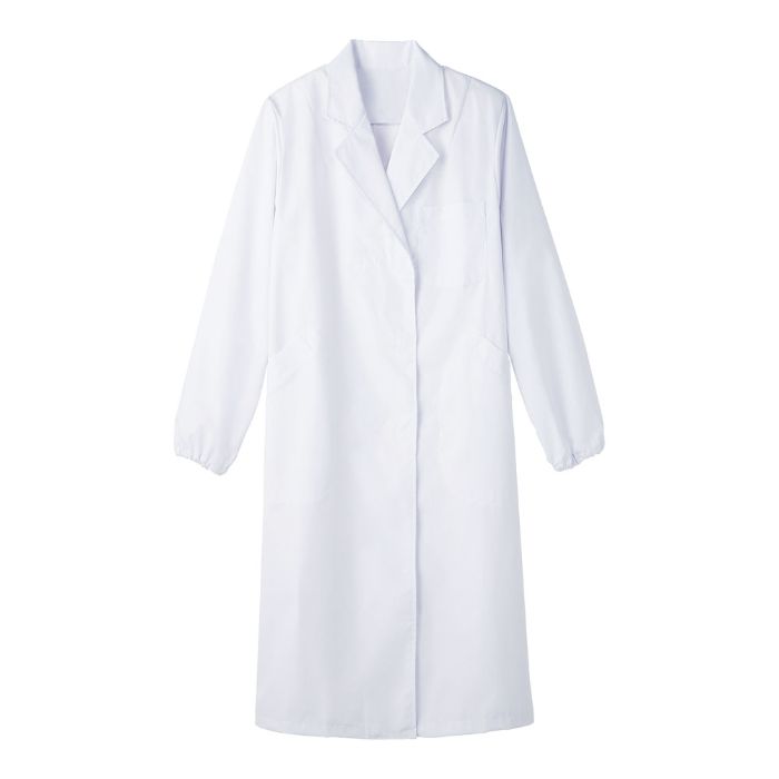 ●着丈(cm )：110●肩幅(cm )：41●腹囲(cm )：110●桁丈(cm )：58●衛生第一の現場ニーズに応えるプロフェッショナル白衣！●ポリエステル65%+綿35%●抗菌●耐久性に優れており、清潔な衛生環境を守ります。 ●左胸、...