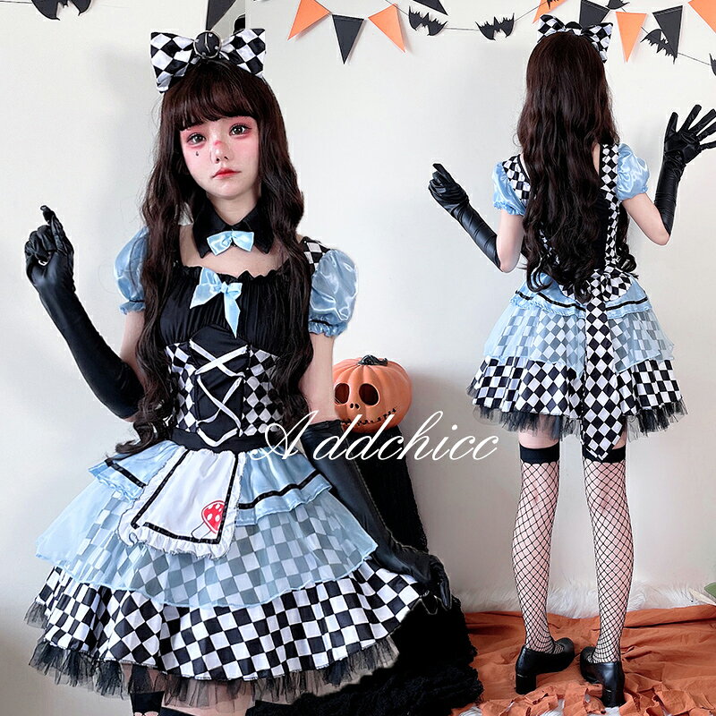 ハロウィンやパーティーイベントを盛り上げよう！！お揃いコーデやハロウィンやイベント、ショー等にもオススメです！▲セット内容:ワンピース+手袋+首飾り▲素材:ポリエステル▲カラー:写真参考▲サイズ：M:着丈約60cm　バスト：84cm　ウエス...