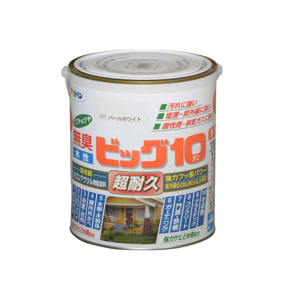 いろいろなところに塗れる万能型塗料 1回塗り 半ツヤ フッ素樹脂配合水性シリコンアクリルエマルション樹脂塗料 特長 ●特殊フッ素樹脂、反応硬化型シリコン変性アクリル樹脂、紫外線劣化防止剤（HALS）の相乗効果により、汚れにくく、耐久性が格段...
