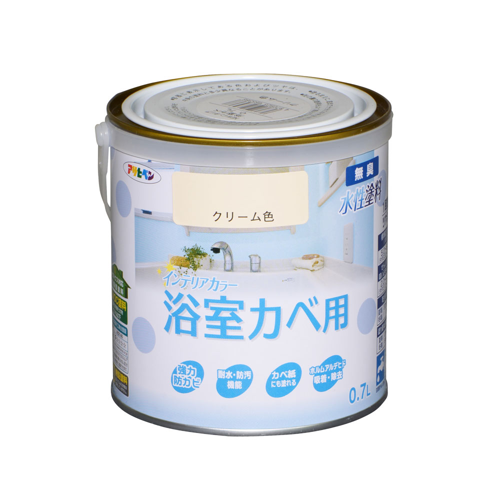 防カビ性アップ。浴室やキッチンのような湿気が多いところに最適 1回塗り ツヤ消し 水性アクリルエマルション樹脂塗料 特長 ●防カビ性を増強。浴室やキッチンの壁や天井に最適です。 ●カベ紙・ビニールカベ紙の上にも塗ることができます。 ●塗料に...