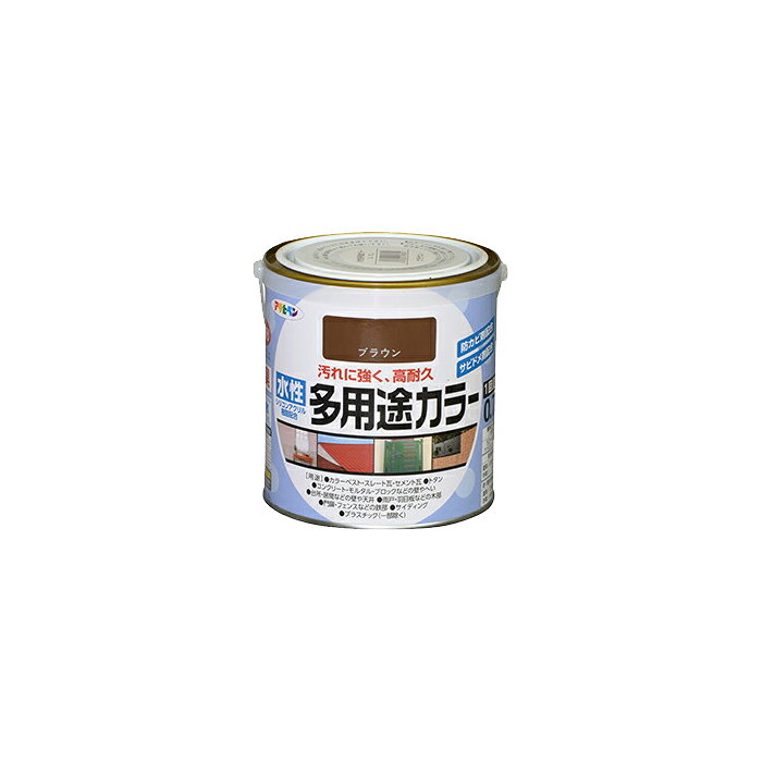 コストパフォーマンスに優れた水性多用途塗料 1回塗り ツヤあり／ツヤ消し 水性シリコンアクリルエマルション樹脂塗料 特長 ●汚れにくく、耐久性が優れた高性能塗料です。 ●強力防カビ剤を配合していますので、長期間カビの発生を防ぎます。 ●サビ...