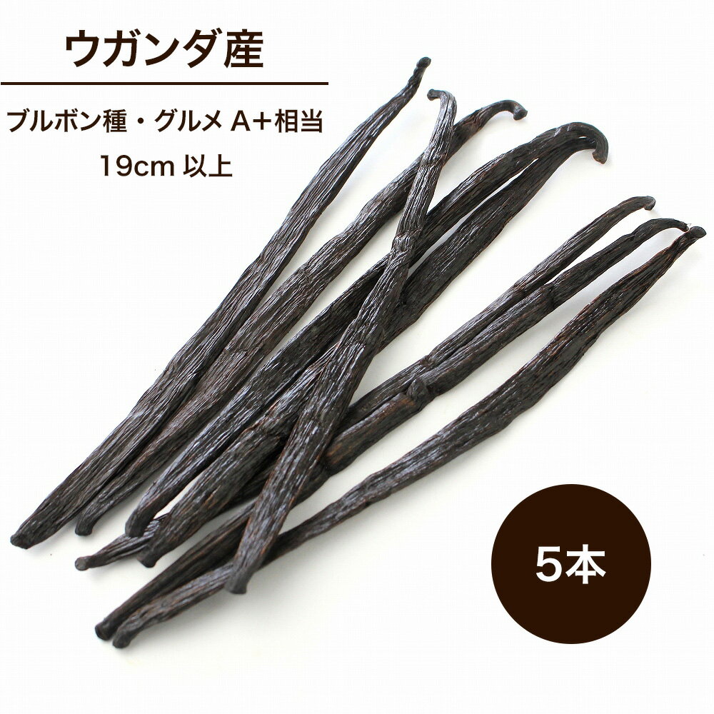 サイズ: 長さ：19cm以上 重さ目安：約4g／本※この数値からずれることもございます。 内容量:5本 素材: バニラビーンズ仕入国: ウガンダ 【注意事項】 ●直射日光・湿度の高い所・高温(28度以上)を避けて保管 ●保存方法 開封後は開...