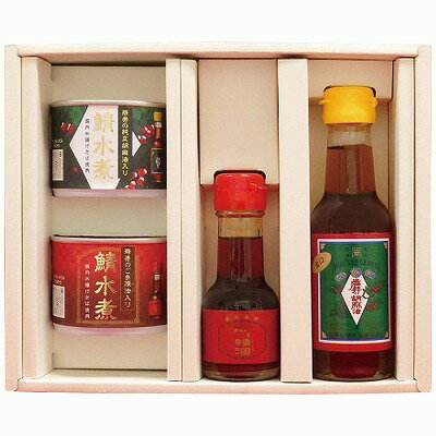 ●商品内容：金口胡麻油140g・ごま辣油55g各1瓶・鯖水煮胡麻油入り190g・鯖水煮ごま辣油入り190g各1缶●賞味期限：製造日より常温約540日●アレルゲン：小麦・ごま・さば・大豆●箱サイズ：24.8×20.8×8.3cm創業160年を...
