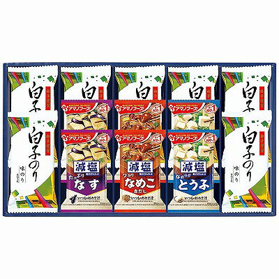 ●商品内容：白子のり味のり(8切5枚)7個・減塩いつものおみそ汁(なす9g・なめこ8g・とうふ10.3g各2個)・賞味期間/製造日より常温約360日・［日本製］・【乳成分・小麦・えび・さば・大豆・鶏肉・ゼラチン・魚介類】●箱サイズ：43.3...