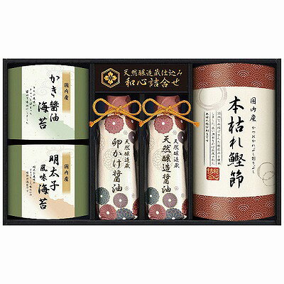 ●商品内容：醤油200ml(卵かけ・天然醸造)各1本・牡蠣醤油海苔(8切6枚)・明太子風味海苔(8切6枚)・本枯れ鰹節(2g×3袋)各1袋・賞味期間/製造日より常温約360日・［日本製］・【小麦・えび・さば・大豆】●箱サイズ：35×21×6...