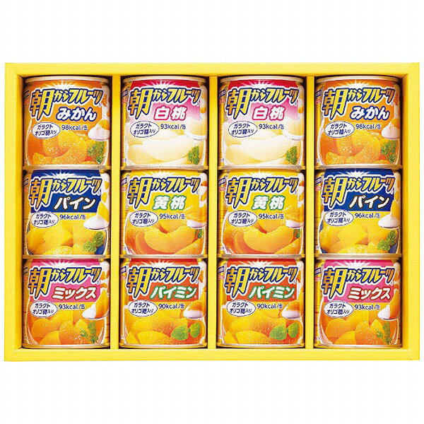 ●商品内容：朝からフルーツ190g(みかん・パイン・ミックス・パイミン・黄桃・白桃各2缶)●賞味期限（製造日から）：常温約1080日●製造・生産地：日本製●アレルゲン： もも●箱サイズ：31.5×7.5×22.7cmたわわに実ったフルーツに...