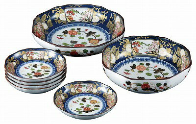 ●商品内容：盛皿×1、盛鉢×1、取皿×5サイズ（約）：盛皿：φ24×5.2cm、盛鉢：φ21×6.5cm、取皿：φ14×3cm 磁器●製造国：JPN●箱サイズ：約25.8×25.8×11.5cm古伊万里調の豪華な彩りある器たち、和洋中の料理...
