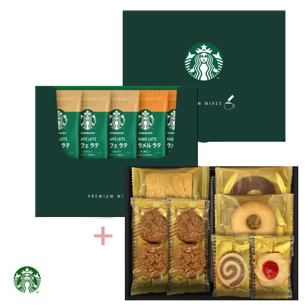 ●カフェラテ18g×3、キャラメルラテ23g×2、クッキー（プチコーヒー2枚入×2、プチラズリン、うずまき、トフィーアーモンド、リングバター、リングココア）●箱15×19.5×7.5cm（日本製）●賞味期限/180日（製造日より）お客様への...