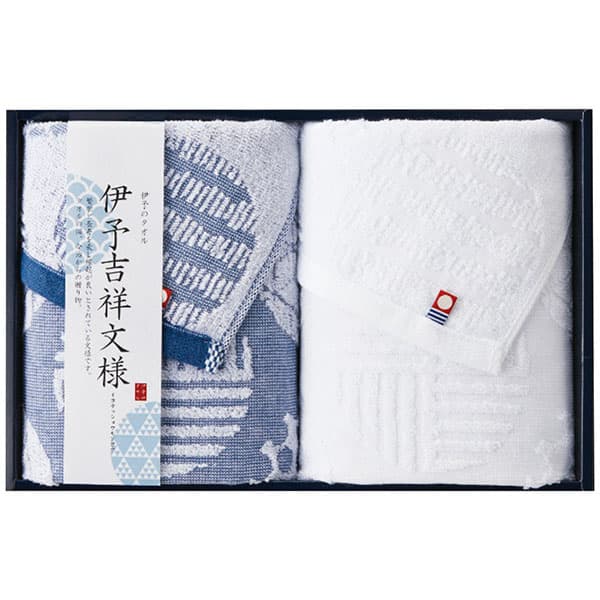 商品内容 ●32×73cmフェイスタオル2枚・綿100％・［日本製］・32×21×5cm・60サイズ・310g 繁栄と長寿を表し縁起が良いとされている文様です。タオルの国、今治からの贈り物。この商品はプラスチックごみを減らすためOPPフィル...