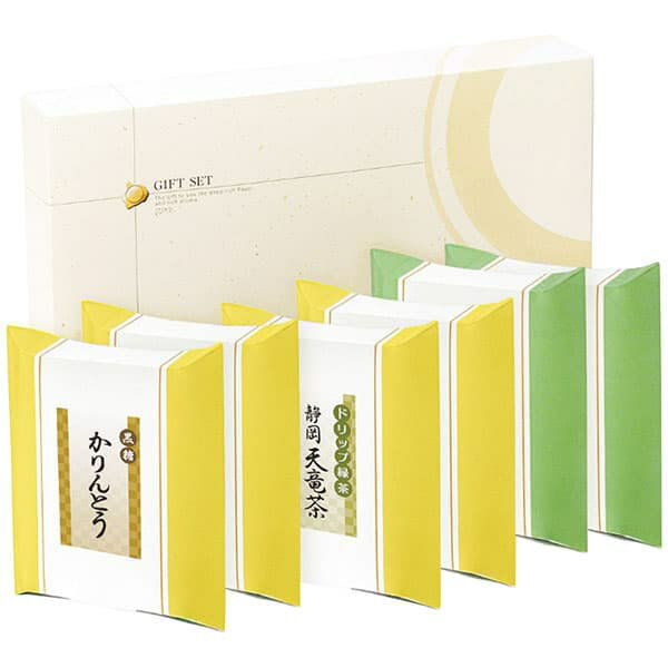 商品内容 ●深むし茶(3g×4袋)・天竜茶(3g×4袋)・黒糖かりんとう15g各2箱・賞味期間/製造日より常温約360日・［日本製］・【小麦】・42×20×6cm・80サイズ・486g 本品のドリップ緑茶は、ティーバッグタイプよりも本格的に...