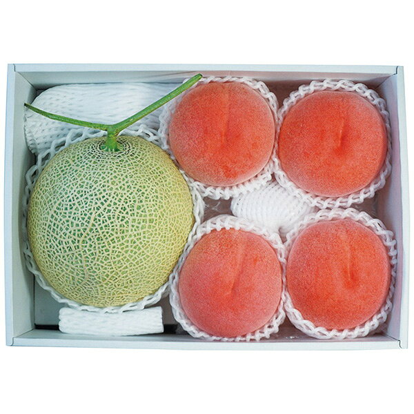 商品内容 ■現/北海道産赤肉メロン約1.3kg×1玉・山梨県産桃約230g×4玉・常温 ■アレルギー【もも】■箱/35×25.5×15cm・2500g 山梨産　光センサー選別桃日本一の桃源郷を誇る、山梨みさかの桃。その訳は徹底したこだわりに...
