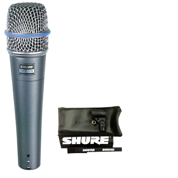 セット内容（1）本体：SHURE BETA57A（2）3/8→5/8変換ねじ（3）マイクホルダー（4）マイクポーチ（5）ケーブルホルダー（6）SHUREステッカー 優れた音質で、ボーカルから楽器までオールマイティに活躍。 ● ドラム、ピアノ...