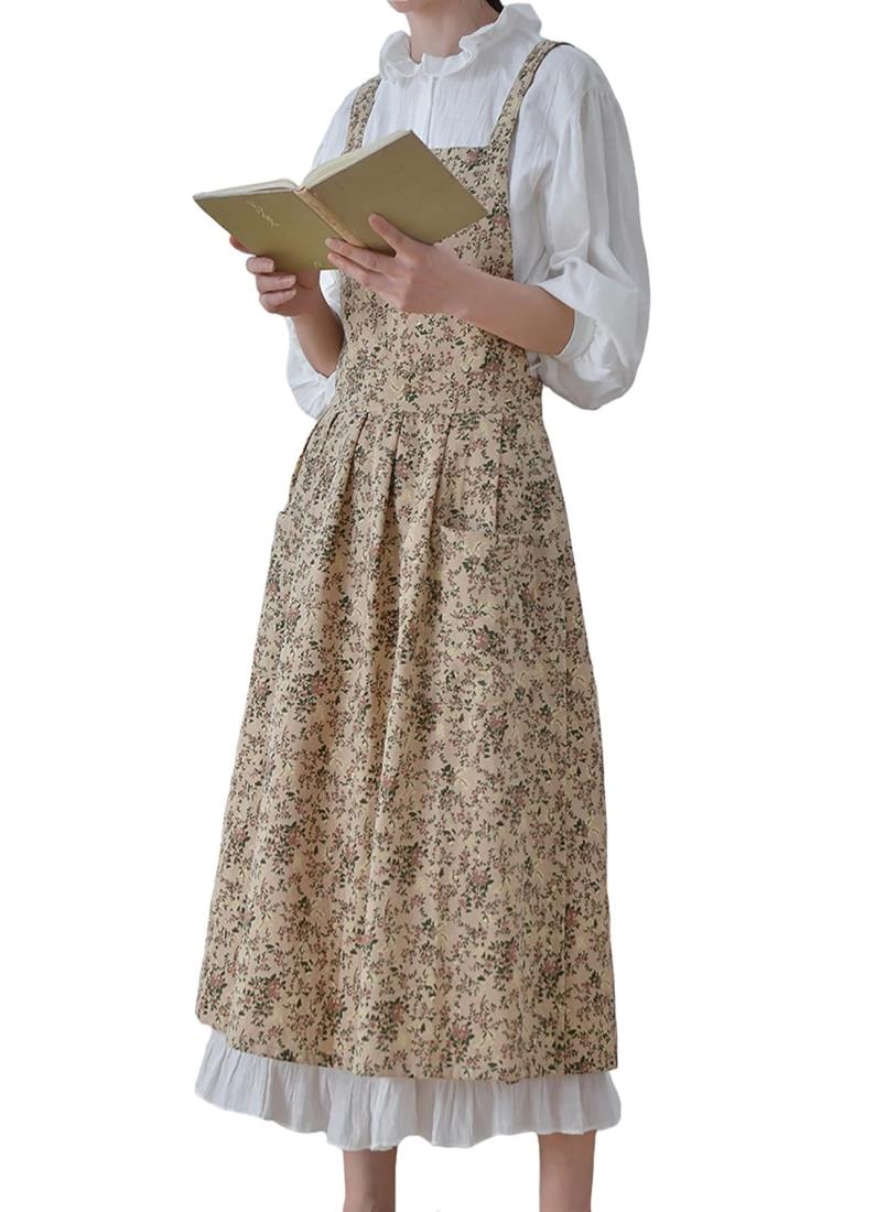 ✿【素材】綿100％、防水効果あり。肌に優しい綿素材を使っています。柔らかい着心地で手触りが良いです。✿【サイズ】：着丈106（肩紐含む）、ウエスト幅（前）43cm、ウエスト幅（後ろ）43cm。✿【お尻が隠れる・左右ポケット】：お尻が隠れる...