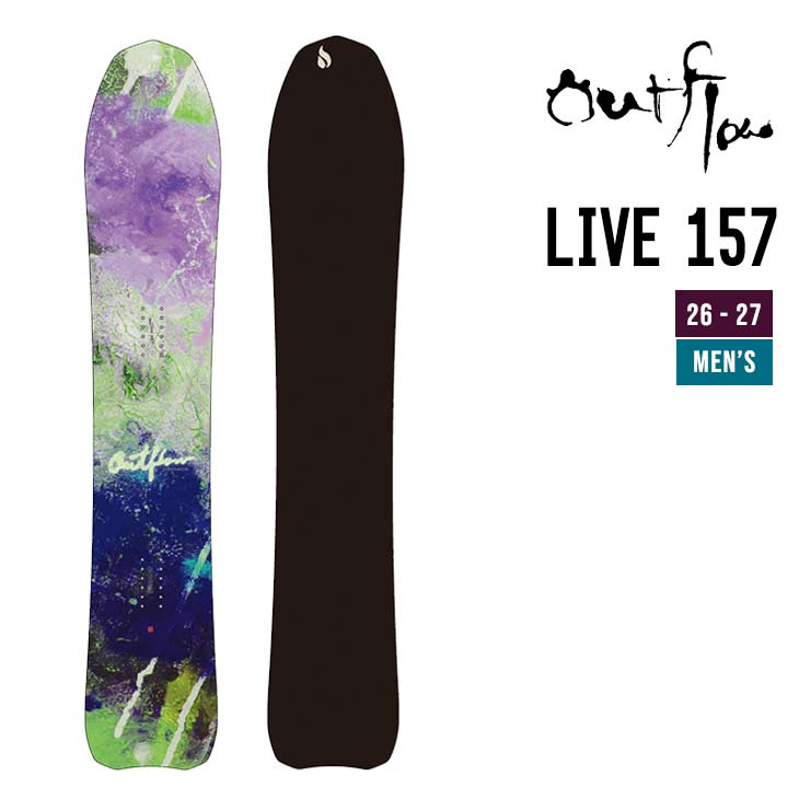 OUTFLOW アウトフロー 26-27 LIVE 157 スノーボード フリーライディング 長野発 モデルの特徴OUTFLOWが手がけるLIVE 157は、26-27シーズン向けに展開されるフリーライディングモデルです。1570というレン...