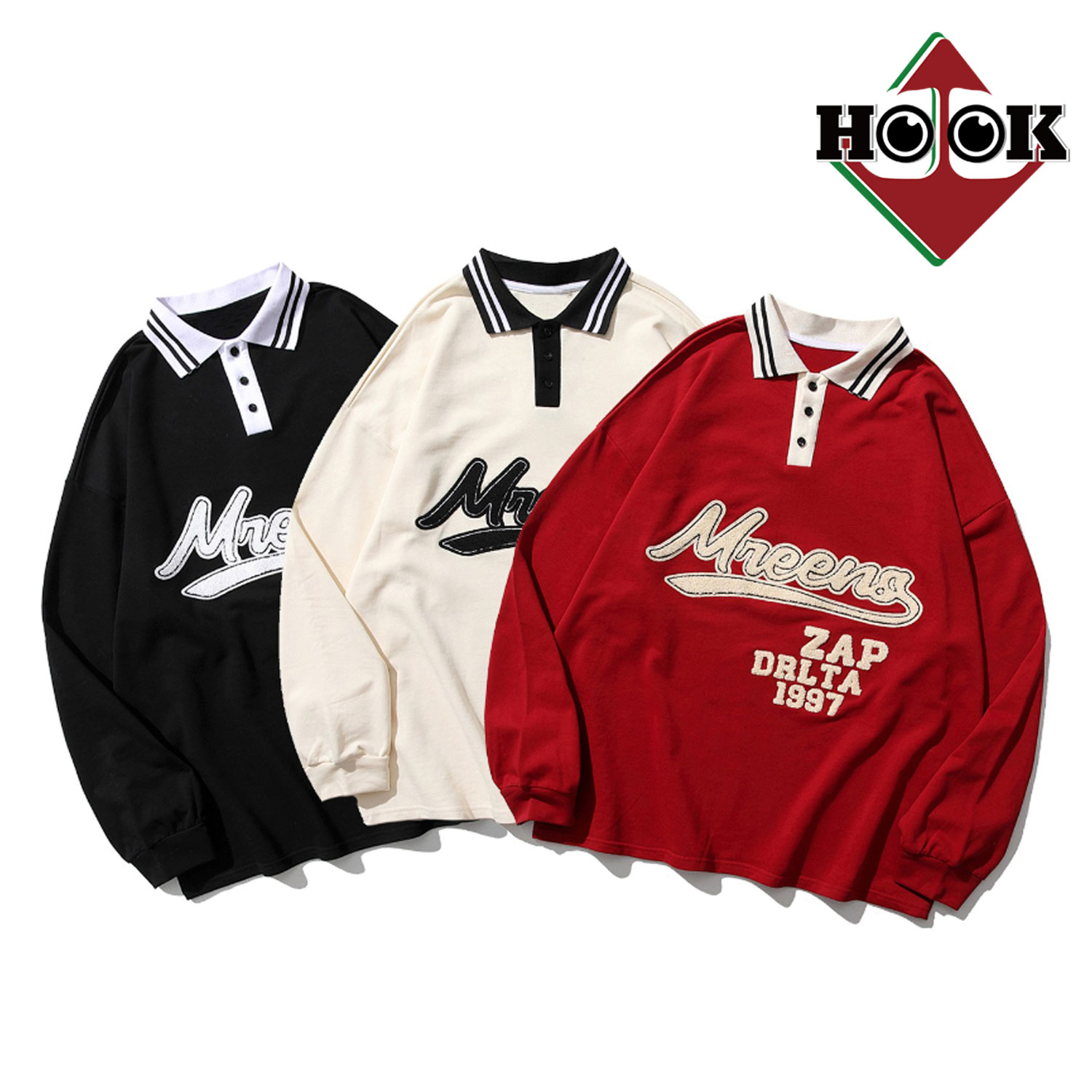 【 人気のペアで着られるシリーズ◇【HOOK】 アメカジロゴ刺繍ポロスウェット 】 ストリートアイテムには欠かせない袖リブ、裾リブの付いたアメカジ、ワークテイストのlogoポロシャツ。 トレンドのドロップショルダー、ビッグシルエットを採用、...