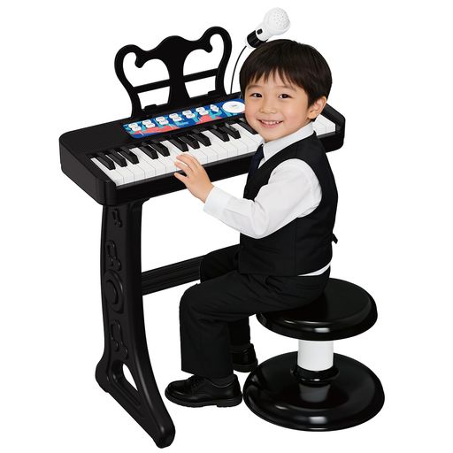 多機能ピアノキーボードおもちゃ: 37鍵、22曲内蔵デモ、4種類のリズム、4つの異なる楽器音を備えています。特筆すべきは、マイクとスツールが付属している点。お子様が本格的な音楽体験を楽しめるように設計されており、安定したスツールに座り、キー...