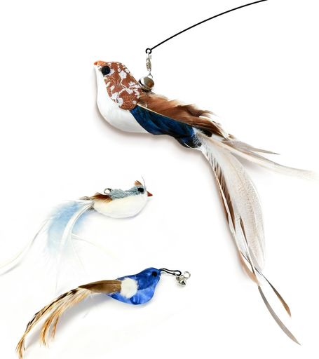 【3セットの猫おもちゃ】釣り竿1本と鈴付き鳥のおもちゃ3個が含まれます。猫じゃらしは鳥の動きを真似して猫の興味を引くことができ、飼育している猫もかなり気に入って遊びます。また、鳥も切替可能で、もし遊んで壊れてしまっても交換可能です。 【羽製...