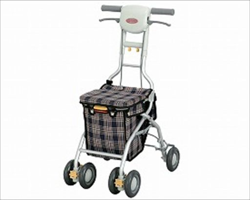 カラー:青チェック 重量:約4.7kg サイズ:幅40*奥行54*高さ79・83・87・91cm できるだけコンパクトで外出時の歩行や買い物の運搬を楽にしたい方に適したシルバーカーです。