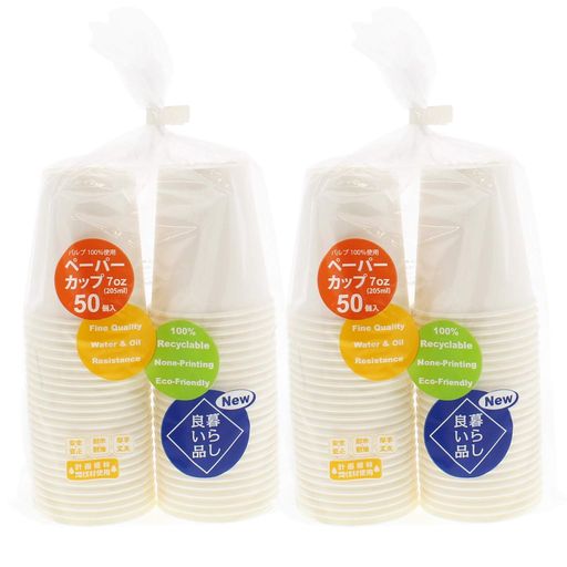 冷たい飲み物 満水容量:約205ml 原産国:ベトナム 電子レンジ対応:不可 本体サイズ:約φ7.3x8cm、底部:約φ5cm 素材・材質:バージンパルプ100% 耐熱温度:80度 セット内容:50個入(1パックあたり)x2パック ※沸騰水...