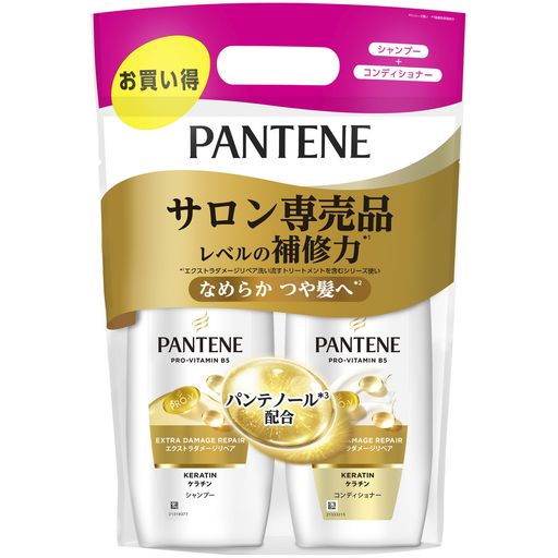 ケラチン* 1 配合シャンプー+コンディショナー パンテーン エクストラダメージリペア お買い得ポンプ通常サイズセット ケラチン* 1 配合シャンプー+コンディショナー: 切れ毛・枝毛等のダメージ髪に するんつやつや サロンクオリティの髪へ...
