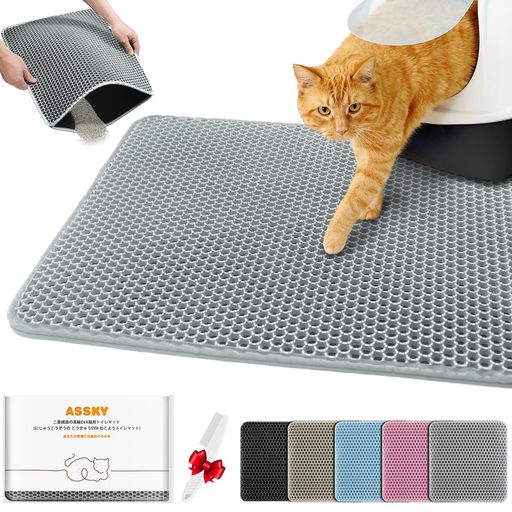 🐾簡単なゴミ収集:ASSKYの二重層ハニカムデザインにより、ゴミの収集が非常に簡単です。マットを持ち上げるだけで、大きな穴を通してゴミが落ち、リサイクルが容易になります。毎日足にゴミが付くのを防ぎ、あらゆる種類の猫砂や猫トイ...