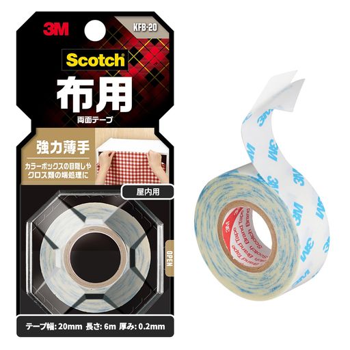 【製品情報】使用温度範囲: 室温 / サイズ(厚みx幅x長さ): 0.2mmx20mmx6m / 基材:レーヨン不織布 / 粘着剤:アクリル系 / 仕様: 屋内 【針・糸不要!貼るだけ簡単、布用両面テープ】針や糸を使わず、貼るだけで布がしっ...
