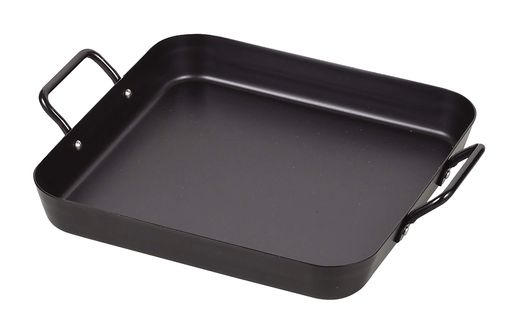 グリリング、ソテー、パンフライ 製品サイズ:(約)幅31x奥行25.5x高さ5.5cm 表面加工:シリコーン樹脂加工 素材・材質:鉄 寸法25x25cm 生産国:中国